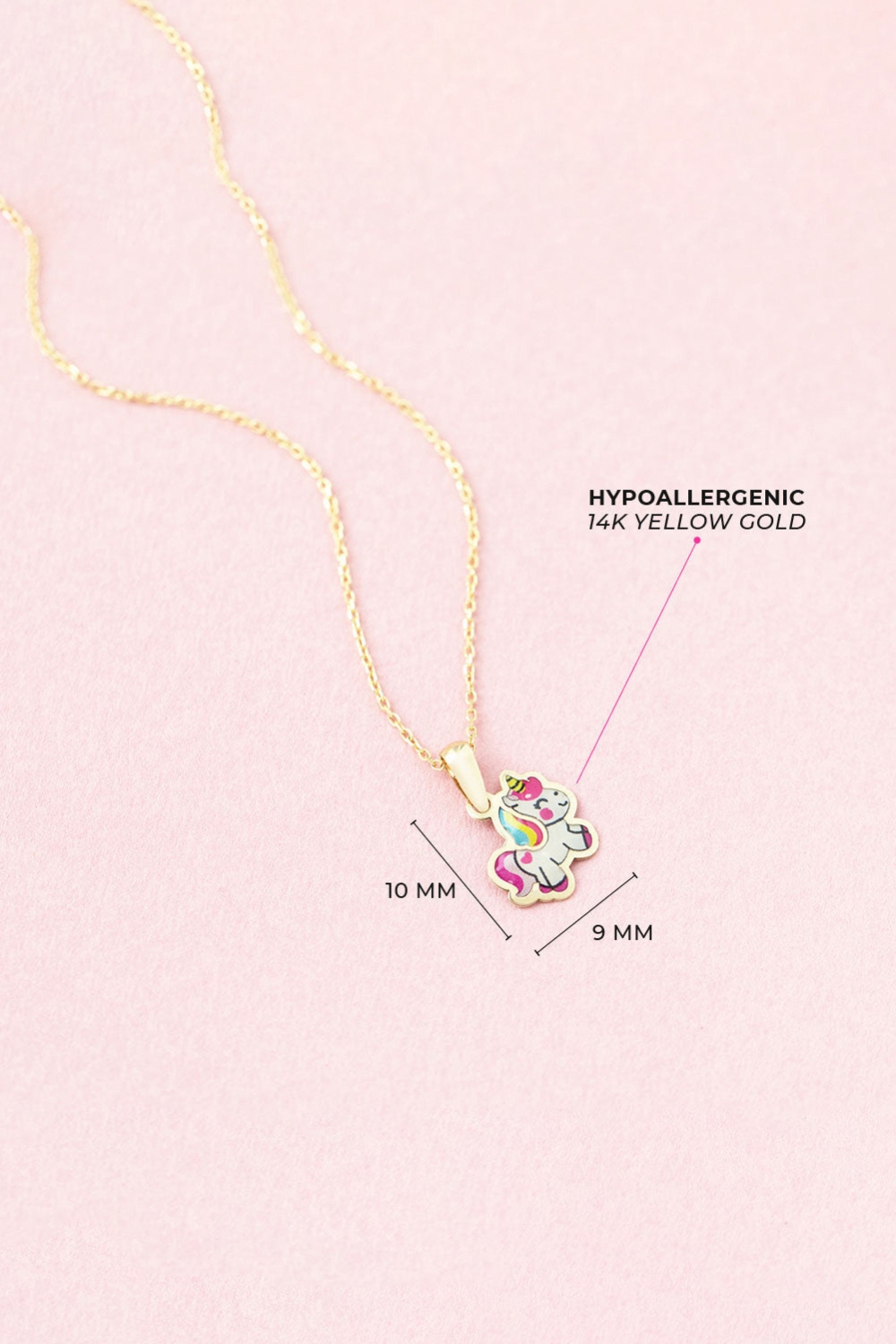 Lantic din Aur 14K pentru Copii, pandantiv Unicorn cu Email Colorat ...