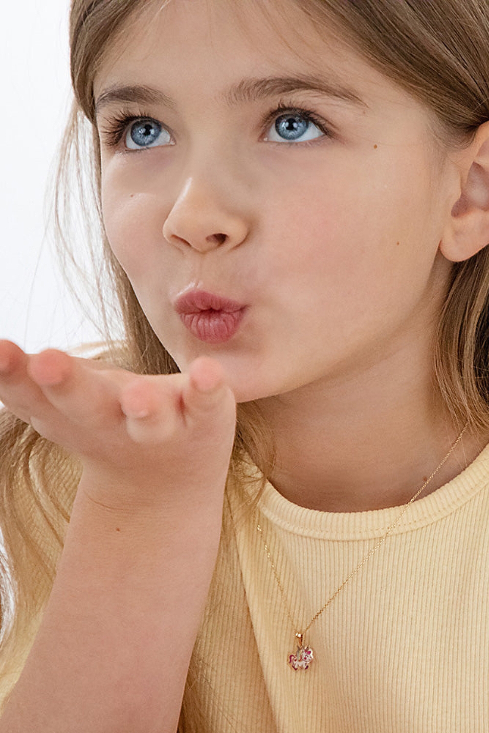 Lantic din Aur 14K pentru Copii, pandantiv Unicorn cu Email Colorat ...